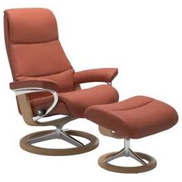 Relaxsessel stressless "View" Sessel Gr. Leder PALOMA, Relaxfunktion-Drehfunktion-PlusTMSystem-Gleitsystem-BalanceAdaptTM, B/H/T: 82cm x 109cm x 81cm, rot (henna paloma) mit Signature Base, Größe M,Gestell Eiche