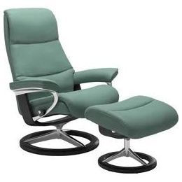 Relaxsessel stressless "View" Sessel Gr. Leder PALOMA, Cross Base Schwarz, Relaxfunktion-Drehfunktion-PlusTMSystem-Gleitsystem-BalanceAdaptTM, B/H/T: 82cm x 109cm x 81cm, grün (aqua paloma) mit Signature Base, Größe M,Gestell Schwarz