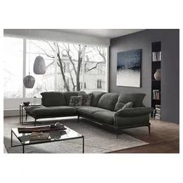 Ecksofa W.Schillig "sherry" Sofas Gr. B/H/T: 302cm x 81cm x 230cm, Longlife Xtra-Leder Z69, Ottomane links, ohne Kopfteilverstellung-ohne Armlehnenverstellung, grau (anthracite z69) mit Kopfstützenverstellung, Winkelfüße in Schwarz, Breite 302 cm