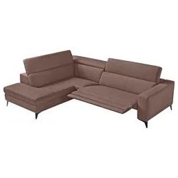 Ecksofa Egoitaliano "Edith, Designsofa mit hohem Sitzkomfort, L-Form" Sofas Gr. B/H/T: 269cm x 96cm x 203cm, Leder BULL, Ottomane links, bunt (rosebraun) inkl. elektrischer Relaxfunktion und manuell verstellbaren Kopfteilen