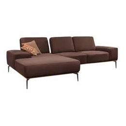 Ecksofa W.Schillig "run" Sofas Gr. B/H/T: 279 cm x 88 cm x 178 cm, Longlife Xtra-Leder Z73, Recamiere links, mit Sitztiefenverstellung, braun (macchiato z73) mit Holzsockel, Füße in Schwarz pulverbeschichtet, Breite 279 cm