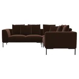 Ecksofa FLEXLUX "Sava, gleichschenklig, bequem mit hohem Sitzkomfort" Sofas Gr. B/H/T: 285cm x 94cm x 285cm, Velvet, Schenkel rechts, 2,5 Sitzer-Ecke -2,5 Sitzer, braun (tobacco) Taschenferderkern-Sitz mit Kaltschaum, lose Rücken- & Dekokissen