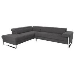 Ecksofa W.Schillig "finn" Sofas Gr. B/H/T: 281cm x 71cm x 230cm, Flachgewebe S22, Ottomane links, ohne Kopfteilverstellung-mit motorischer Sitztiefenverstellung, grau (anthrazit s22) German Design Award 2016, Fußgestell Chrom glänzend, Breite 281 cm