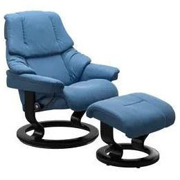 Relaxsessel stressless "Reno" Sessel Gr. Material Bezug, Material Gestell, Ausführung / Funktion, Maße B/H/T, blau (lazuli blau) mit Hocker, Classic Base, Größe S, M & L, Gestell Schwarz