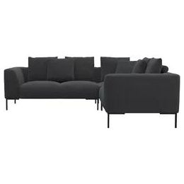 Ecksofa FLEXLUX "Sava, gleichschenklig, bequem mit hohem Sitzkomfort" Sofas Gr. B/H/T: 285cm x 94cm x 285cm, Lederoptik, Schenkel rechts, 2,5 Sitzer-Ecke -2,5 Sitzer, grau (shark grau) Taschenferderkern-Sitz mit Kaltschaum, lose Rücken- & Dekokissen