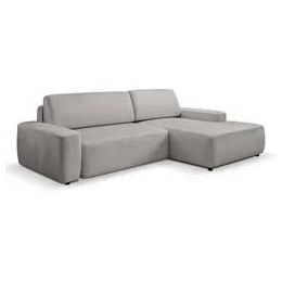 Ecksofa WERK2 "Bully L-Form" Sofas Gr. B/H/T: 264cm x 82cm x 162cm, Struktur fein + weich, Recamiere rechts, Schlaffunktion und Bettkasten, grau (hellgrau) Curvy Trend Ecksofa mit Schlaffunktion in weichem Cord