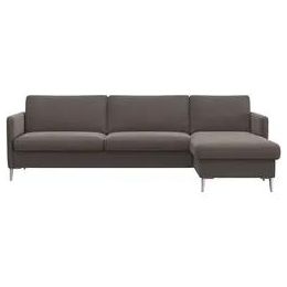 Ecksofa FLEXLUX "Fiore, super Sitzkomfort durch Kaltschaum im Sitz, L-Form" Sofas Gr. B/H/T: 247cm x 85cm x 92cm, Struktur, Chaiselongue rechts, braun (taupe brown) schmale Armlehnen, Füße Alu