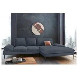 Ecksofa W.Schillig "enjoy&MORE" Sofas Gr. B/H/T: 310cm x 87cm x 185cm, Chenille-Flachgewebe R66, Recamiere rechts, mit Kopfteilverstellung-mit Armlehnenverstellung-mit Sitztiefenverstellung, blau (marine r66) Sitztiefenverstellung, Füße schwarz pulverbeschichtet, Breite 310 cm