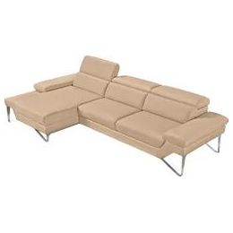 Ecksofa Egoitaliano "Princess, elegantes Designsofa mit erstklassigem Sitzkomfort, L-Form" Sofas Gr. B/H/T: 282cm x 95cm x 168cm, Leder BULL, Recamiere links, mit Kopfteilverstellung, beige (champagner) mit Recamiere, inkl. Kopfteilverstellung, edle Designmetallfüße