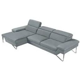 Ecksofa Egoitaliano "Princess, elegantes Designsofa mit erstklassigem Sitzkomfort, L-Form" Sofas Gr. B/H/T: 282cm x 95cm x 168cm, Leder NUVOLE, Recamiere links, mit Kopfteilverstellung, blau (himmel) mit Recamiere, inkl. Kopfteilverstellung, edle Designmetallfüße