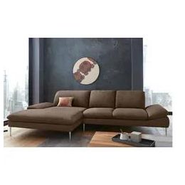 Ecksofa W.Schillig "enjoy&MORE" Sofas Gr. B/H/T: 340cm x 87cm x 185cm, Stoff S37, Recamiere links, mit Kopfteilverstellung-mit Armlehnenverstellung-mit Sitztiefenverstellung, braun (mocca s37) mit Sitztiefenverstellung, Füße Chrom glänzend, Breite 340 cm