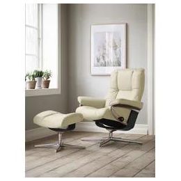 Relaxsessel stressless "Mayfair" Sessel Gr. Leder PALOMA, Cross Base Schwarz, Relaxfunktion-Drehfunktion-PlusTMSystem-Gleitsystem-BalanceAdaptTM, B/H/T: 92cm x 103cm x 79cm, beige (vanilla paloma) mit Hocker, Cross Base, Größe S, M & L, Holzakzent Schwarz