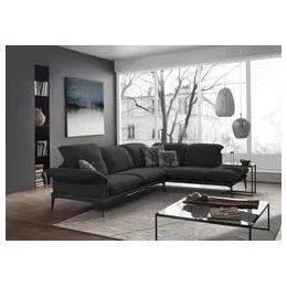 Ecksofa W.Schillig "sherry" Sofas Gr. B/H/T: 302cm x 81cm x 230cm, Flachgewebe W82, Ottomane rechts, ohne Kopfteilverstellung-ohne Armlehnenverstellung, schwarz (midnight w82) mit Kopfstützenverstellung, Winkelfüße in Schwarz, Breite 302 cm