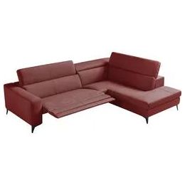 Ecksofa Egoitaliano "Edith, Designsofa mit hohem Sitzkomfort, L-Form" Sofas Gr. B/H/T: 269cm x 96cm x 203cm, Leder BULL, Ottomane rechts, rot (kirschrot) inkl. elektrischer Relaxfunktion und manuell verstellbaren Kopfteilen