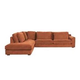 Ecksofa furninova "Grande" Sofas Gr. B/H/T: 321cm x 84cm x 271cm, Velours EROS, Ottomane links, orange (peach) besonders guter Komfort durch lose, doppelte Rückenkissen