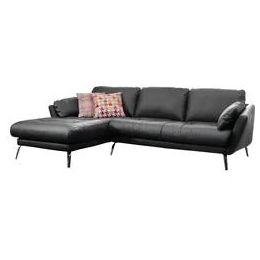 Ecksofa W.Schillig "softy" Sofas Gr. B/H/T: 265cm x 79cm x 168cm, Longlife Xtra-Leder Z59, Recamiere links, grau (graphit z59) mit dekorativer Heftung im Sitz, Füße Chrom glänzend