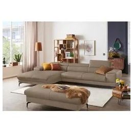 Ecksofa W.Schillig "piedroo" Sofas Gr. B/H/T: 343 cm x 70 cm x 193 cm, Longlife Xtra-Leder Z59, Longchair links, mit Kopfteilverstellung-mit motorischer Sitztiefenverstellung, braun (stone z59) Kopfteilverstellung, wahlweise mit Sitztiefenverstellung, Breite 343cm