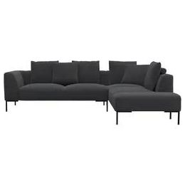 Ecksofa FLEXLUX "Sava Designsofa, bequem und komfortabel, L-Form" Sofas Gr. B/H/T: 319cm x 94cm x 222cm, Lederoptik, lange Ottomane rechts, grau (shark grey) Taschenferderkern-Sitz mit Kaltschaum, lose Rücken- & Dekokissen