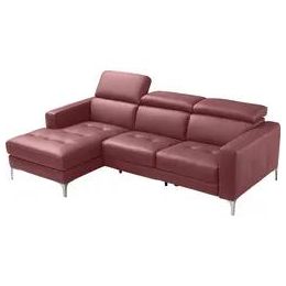 Ecksofa Egoitaliano "Matt, erstklassiger Sitzkomfort, aufwendige Detailverarbeitung, L-Form" Sofas Gr. B/H: 247cm x 100cm, Leder BULL, Recamiere links, rot (kirschrot) mit verstellbaren Kopfteilen zum Relaxen