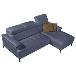 Ecksofa Egoitaliano "Soul, Design und Sitzkomfort auf hohem Niveau, tolle Details, L-Form" Sofas Gr. B/H/T: 250cm x 99cm x 166cm, Leder BULL, Recamiere rechts, mit Kopfteilverstellung, blau (tide) mit Recamiere, inkl. Kopfteilverstellung