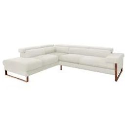 Ecksofa W.Schillig "finn" Sofas Gr. B/H/T: 281cm x 71cm x 230cm, Longlife Xtra-Leder Z59, Ottomane links, ohne Kopfteilverstellung-mit motorischer Sitztiefenverstellung, weiß (weiß z59) German Design Award 2016, Fußgestell Nussbaum natur, Breite 281 cm