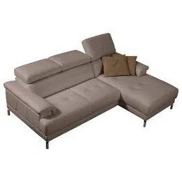 Ecksofa Egoitaliano "Soul, Design und Sitzkomfort auf hohem Niveau, tolle Details, L-Form" Sofas Gr. B/H/T: 250cm x 99cm x 166cm, Leder BULL, Recamiere rechts, mit Kopfteilverstellung, beige (safari) mit Recamiere, inkl. Kopfteilverstellung