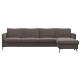 Ecksofa FLEXLUX "Fiore, L-Form, bequem und komfortabel durch hochwertigem Sitzaufbau" Sofas Gr. B/H/T: 280cm x 85cm x 159cm, Struktur, Chaiselongue rechts, braun (taupe brown) schmale Armlehnen, Kaltschaum, Füße Alu+schwarz