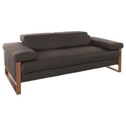 2-Sitzer W.Schillig "finn" Sofas Gr. B/H/T: 210cm x 71cm x 106cm, Longlife Xtra-Leder Z59, mit Kopfteilverstellung-mit motorischer Sitztiefenverstellung, braun (braun z59) German Design Award 2016, Fußgestell Nussbaum natur, Breite 210 cm