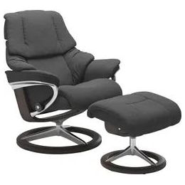 Relaxsessel stressless "Reno" Sessel Gr. ROHLEDER Stoff Q2 FARON, Signature Base Wenge, Relaxfunktion-Drehfunktion-PlusTMSystem-Gleitsystem-BalanceAdaptTM, B/H/T: 92cm x 100cm x 80cm, grau (dunkelgrau q2 faron) mit Hocker, Signature Base, Größe S, M & L, Gestell Wenge