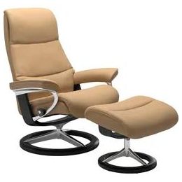 Relaxsessel stressless "View" Sessel Gr. Leder PALOMA, Cross Base Schwarz, Relaxfunktion-Drehfunktion-PlusTMSystem-Gleitsystem-BalanceAdaptTM, B/H/T: 78cm x 108cm x 78cm, beige (sand paloma) mit Signature Base, Größe S,Gestell Schwarz