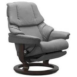 Relaxsessel stressless "Reno" Sessel Gr. Leder BATICK, PowerTM Leg & Back-Classic Base Wenge-M, B/H/T: 79cm x 98cm x 78cm, grau (wild dove batick) elektrisch verstellbar, optional 2-motorisch, Größe M & L