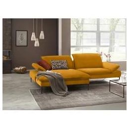 Ecksofa W.Schillig "enjoy&MORE" Sofas Gr. B/H/T: 294cm x 87cm x 185cm, Stoff S37, Recamiere links, mit Kopfteilverstellung-mit Armlehnenverstellung-mit Sitztiefenverstellung, gelb (brandy s37) Sitztiefenverstellung, Füße bronze pulverbeschichtet, Breite 294 cm