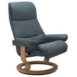 Relaxsessel stressless "View" Sessel Gr. Leder BATICK, Cross Base Eiche, Relaxfunktion-Drehfunktion-PlusTMSystem-Gleitsystem, B/H/T: 91cm x 109cm x 83cm, blau (atlantic batick) mit Classic Base, Größe L,Gestell Eiche