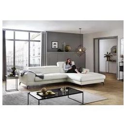 Ecksofa W.Schillig "piedroo" Sofas Gr. B/H/T: 303cm x 70cm x 193cm, Longlife Xtra-Leder Z59, Longchair rechts, mit Kopfteilverstellung-mit motorischer Sitztiefenverstellung, weiß (weiß z59) Kopfteilverstellung, wahlweise mit Sitztiefenverstellung, Breite 303cm