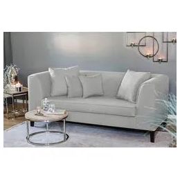 3-Sitzer Fink "MAXIM" Sofas Gr. B/H/T: 202cm x 84cm x 85cm, Flachgewebe LEINENOPTIK, grau (hellgrau leinenoptik) mit schmalem Holzsockel, inklusive 4 Zierkissen