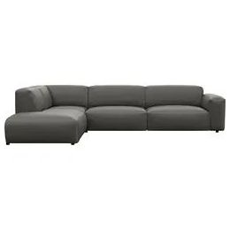 Ecksofa FLEXLUX "Lucera, super bequem durch hochwertigen Sitzaufbau mit Kaltschaum" Sofas Gr. B/H/T: 321cm x 73cm x 231cm, Echtleder, Ottomane links, grau (warm mineral grau) modern & anschmiegsam, L-Form, Designsofa