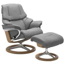 Relaxsessel stressless "Reno" Sessel Gr. Leder BATICK, Signature Base Eiche, Relaxfunktion-Drehfunktion-PlusTMSystem-Gleitsystem-BalanceAdaptTM, B/H/T: 92cm x 100cm x 80cm, grau (wild dove batick) mit Signature Base, Größe S, M & L, Gestell Eiche