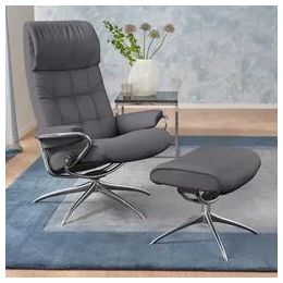 Relaxsessel stressless "London" Sessel Gr. Leder BATICK, Star Base-High Base, PlusTMSystem-Gleitsystem-BalanceAdaptTM, B/H/T: 80cm x 116cm x 71cm, grau (grau batick) mit Hocker, High Back, Star Base, Gestell Chrom