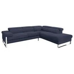 Ecksofa W.Schillig "finn" Sofas Gr. B/H/T: 281cm x 71cm x 230cm, Stoff S37, Ottomane rechts, ohne Kopfteilverstellung-ohne Sitztiefenverstellung, blau (dunkelblau s37) German Design Award 2016, Fußgestell Chrom glänzend, Breite 281 cm