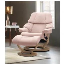 Relaxsessel stressless "Reno" Sessel Gr. ROHLEDER Stoff Q2 FARON, Classic Base Eiche, Relaxfunktion-Drehfunktion-PlusTMSystem-Gleitsystem, B/H/T: 88cm x 98cm x 78cm, pink (light q2 faron) mit Hocker, Classic Base, Größe S, M & L, Gestell Eiche