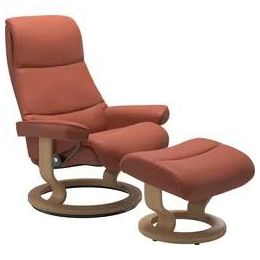 Relaxsessel stressless "View" Sessel Gr. Leder PALOMA, Cross Base Eiche, Relaxfunktion-Drehfunktion-PlusTMSystem-Gleitsystem, B/H/T: 91cm x 109cm x 83cm, rot (henna paloma) mit Classic Base, Größe L,Gestell Eiche