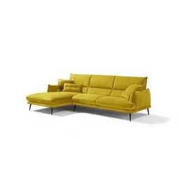 Ecksofa Egoitaliano "FUNNY, hochwertiges und aktuelles Design, bequeme Rückenlehne" Sofas Gr. B/H/T: 265cm x 90cm x 225cm, Microfaser, Recamiere links, gelb hochwertiger Sitzkomfort, L-Form