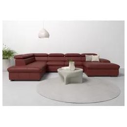 Wohnlandschaft Home Affaire "Alberto U-Form" Sofas Gr. B/H/T: 350cm x 73cm x 228cm, NaturLEDER-NaturLEDER, Recamiere rechts, mit Bettfunktion-Bett mit Leder bezogen, rot (merlot) inkl. Kopfteilverstellung, wahlweise mit Bettfunktion