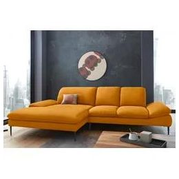 Ecksofa W.Schillig "enjoy&MORE" Sofas Gr. B/H/T: 310cm x 87cm x 185cm, Stoff S37, Recamiere links, mit Kopfteilverstellung-mit Armlehnenverstellung-mit Sitztiefenverstellung, gelb (brandy s37) Sitztiefenverstellung, Füße schwarz pulverbeschichtet, Breite 310 cm