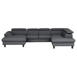 Wohnlandschaft Home Affaire "Pilot U-Form" Sofas Gr. B/T: 331cm x 108cm, Leder, Ottomane rechts-Recamiere links, mit Kopfteilverstellung-mit Bettfunktion-mit Bettkasten, grau (fango) mit Kopfteilverstellung, wahlweise Bettfunktion und Bettkasten