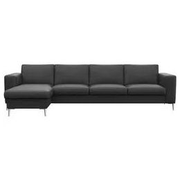 Ecksofa FLEXLUX "Fiore, super Sitzkomfort durch Kaltschaum im Sitz, L-Form" Sofas Gr. B/H/T: 295cm x 85cm x 159cm, Echtleder, Chaiselongue links, schwarz (deep black) breite Armlehnen, Füße Alu