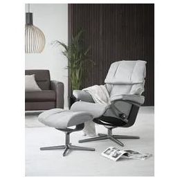 Relaxsessel stressless "Reno" Sessel Gr. ROHLEDER Stoff Q2 FARON, Cross Base Schwarz, Relaxfunktion-Drehfunktion-PlusTMSystem-Gleitsystem-BalanceAdaptTM, B/H/T: 79cm x 99cm x 75cm, grau (light q2 faron) mit Hocker, Cross Base, Größe S, M & L, Holzakzent Schwarz