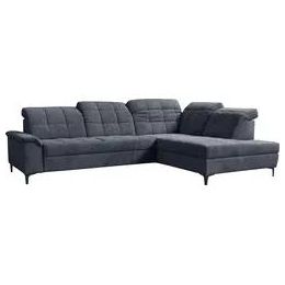 Ecksofa Alina "Andra" Sofas Gr. B/H/T: 308cm x 102cm x 215cm, Chenille GFS, Ottomane rechts, ohne Sitzvorzug, blau (blaugrau gfs 86) inkl. Rückenlehnenverstellung, wahlweise mit Sitzvorzug