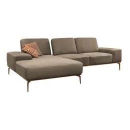 Ecksofa W.Schillig "run" Sofas Gr. B/H/T: 279cm x 88cm x 178cm, Longlife Xtra-Leder Z73, Recamiere links, mit Sitztiefenverstellung, beige (stone z73) mit Holzsockel, Füße in Bronze pulverbeschichtet, Breite 279 cm