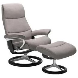 Relaxsessel stressless "View" Sessel Gr. Struktur fein JASMINE, Cross Base Schwarz, Relaxfunktion-Drehfunktion-PlusTMSystem-Gleitsystem-BalanceAdaptTM, B/H/T: 78cm x 108cm x 78cm, grau (grau jasmine) mit Signature Base, Größe S,Gestell Schwarz